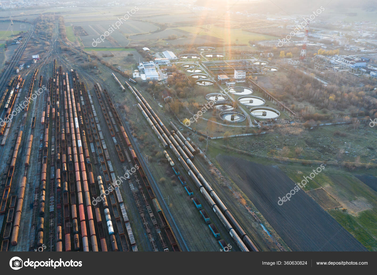 Aerial View Various Railway Carriage Trains Goods Railway Station Top ...