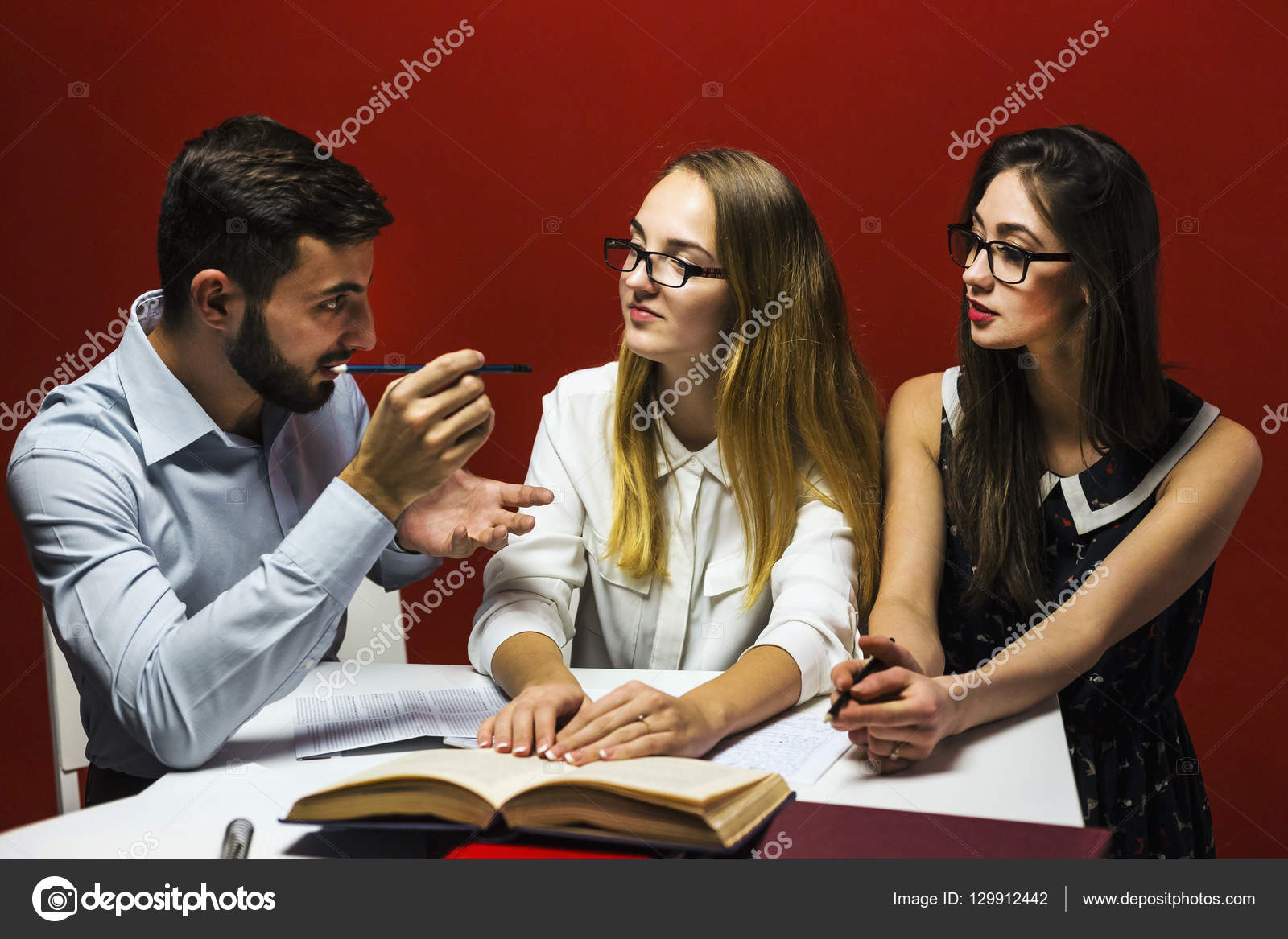 Group of Students Have a Friendly Study Discussion Stock Photo by ...