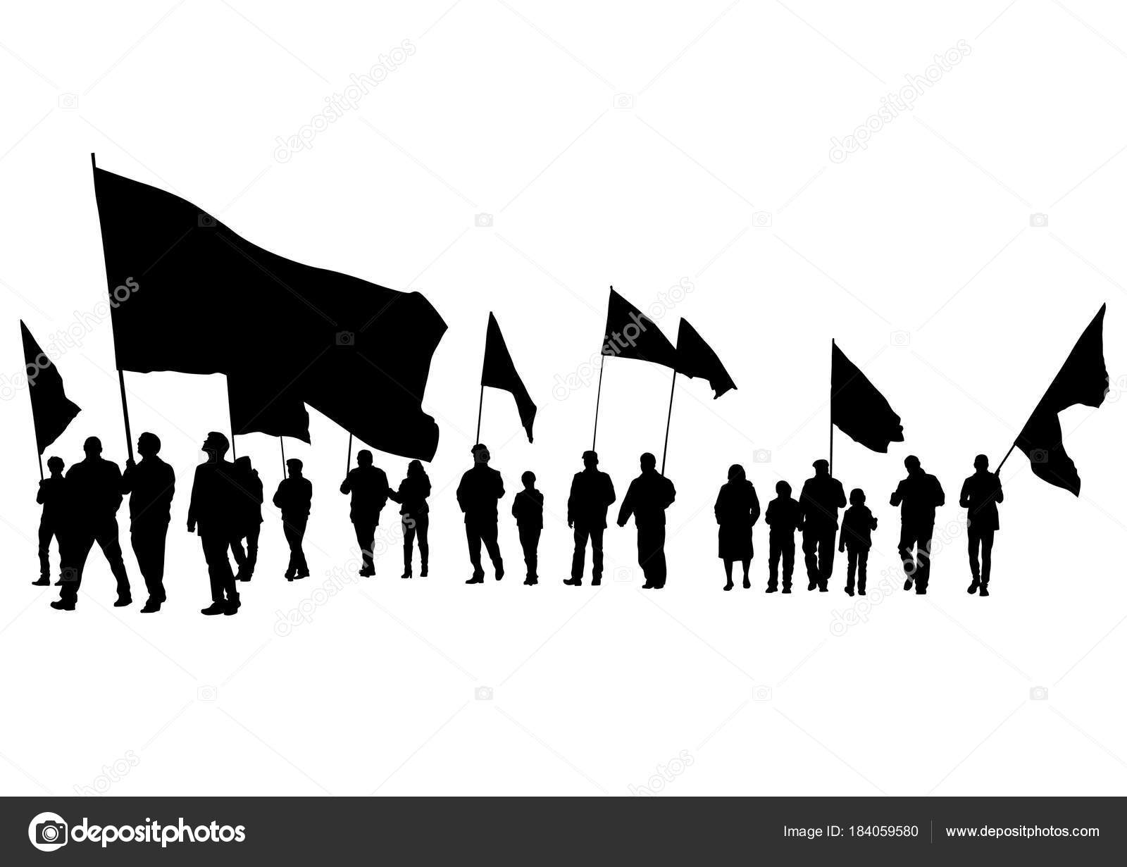 Personas Con Grandes Banderas Sobre Fondo Blanco Vector de stock ...