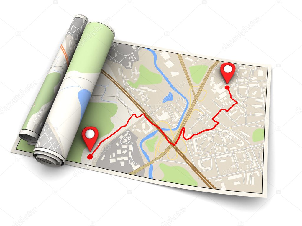 Map with navigation route Stock Photo by ©mmaxer 124977448