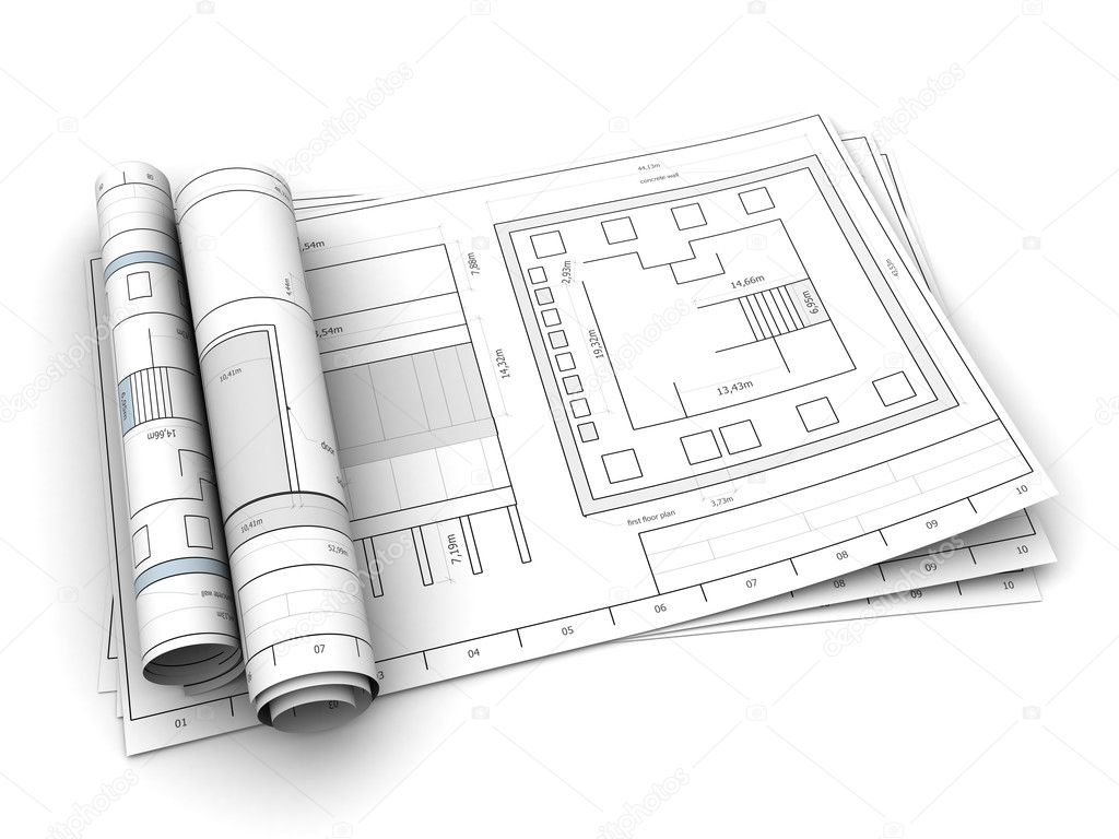 Rolled drawings over white background Stock Photo by ©mmaxer 126585536