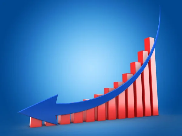 red charts with down blue arrow - Stock Image - Everypixel