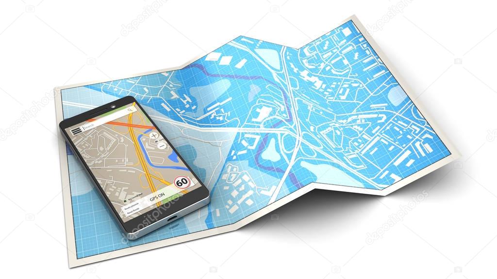 Colored map with mobile phone — Stock Photo © mmaxer #130457552