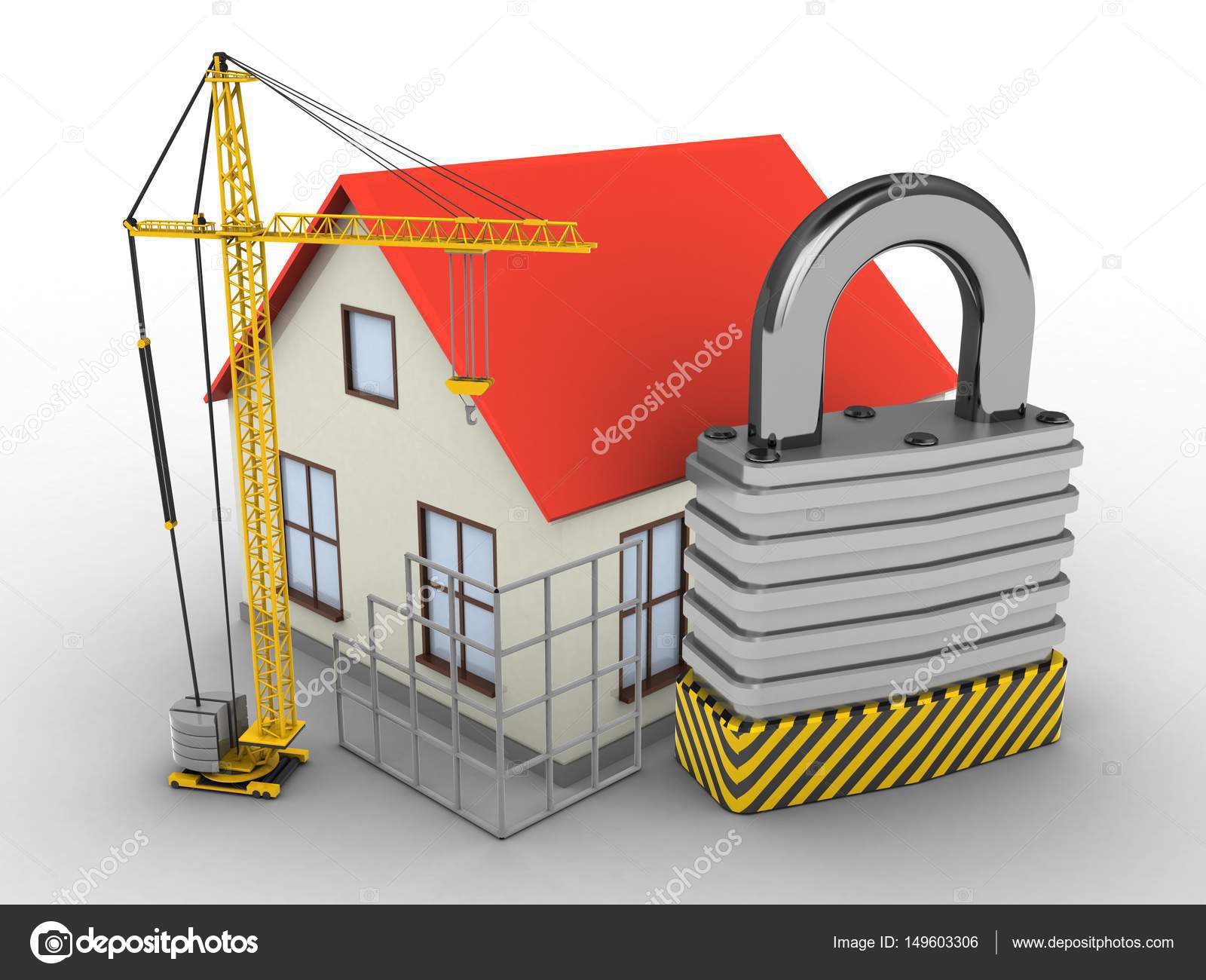 House with padlock and construction site — Stock Photo © mmaxer #149603306