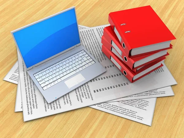 Illustration Papers Computer Binder Folders Wood Background Stock Photo ...