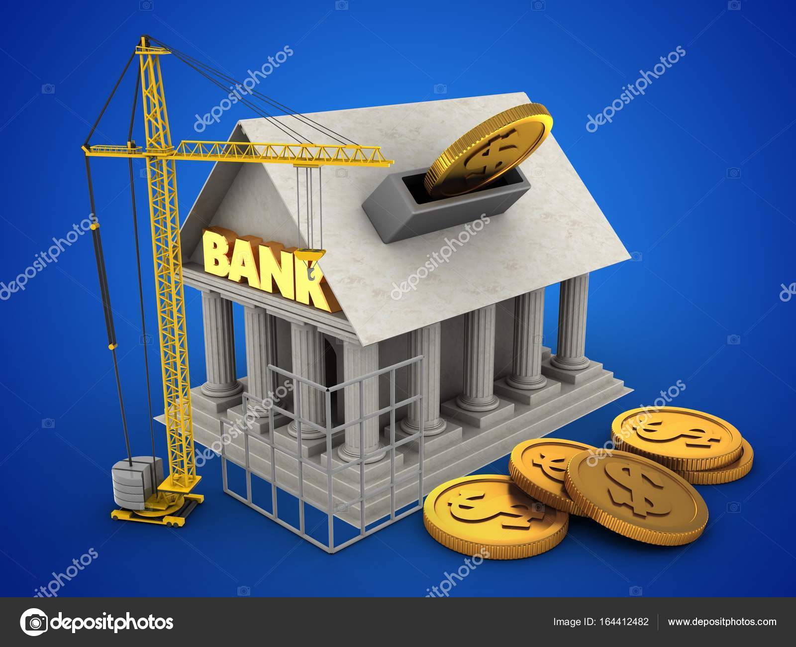Bank over blue background Stock Illustration by ©mmaxer #164412482