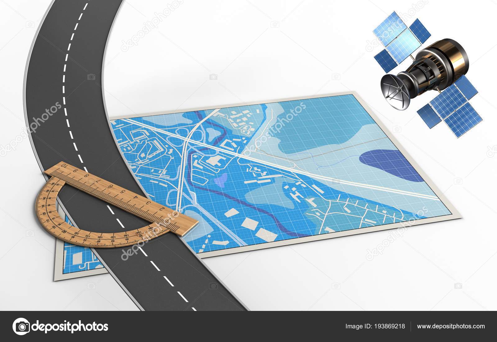 Blue map with protractor and Stock Illustration by ©mmaxer #193869218