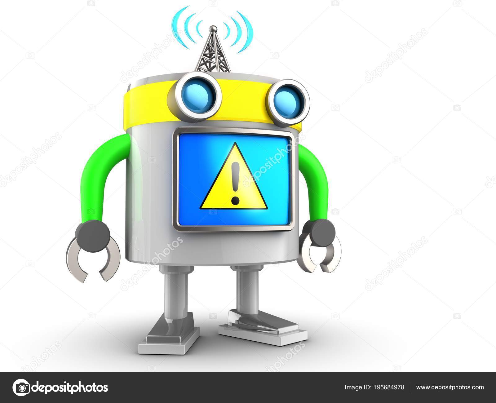 Ilustração Robô Com Sinal Aviso Tela Isolado Fundo Branco Ilustração ...