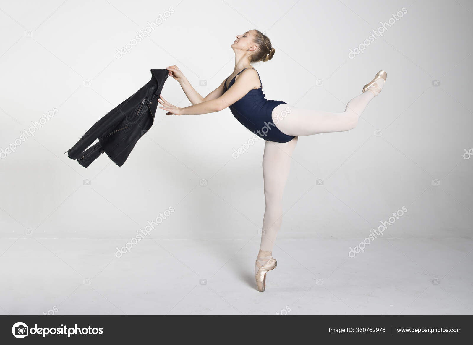 Young Ballerina Practising Ballet Moves Jacket Her Hands Studio — Stock ...