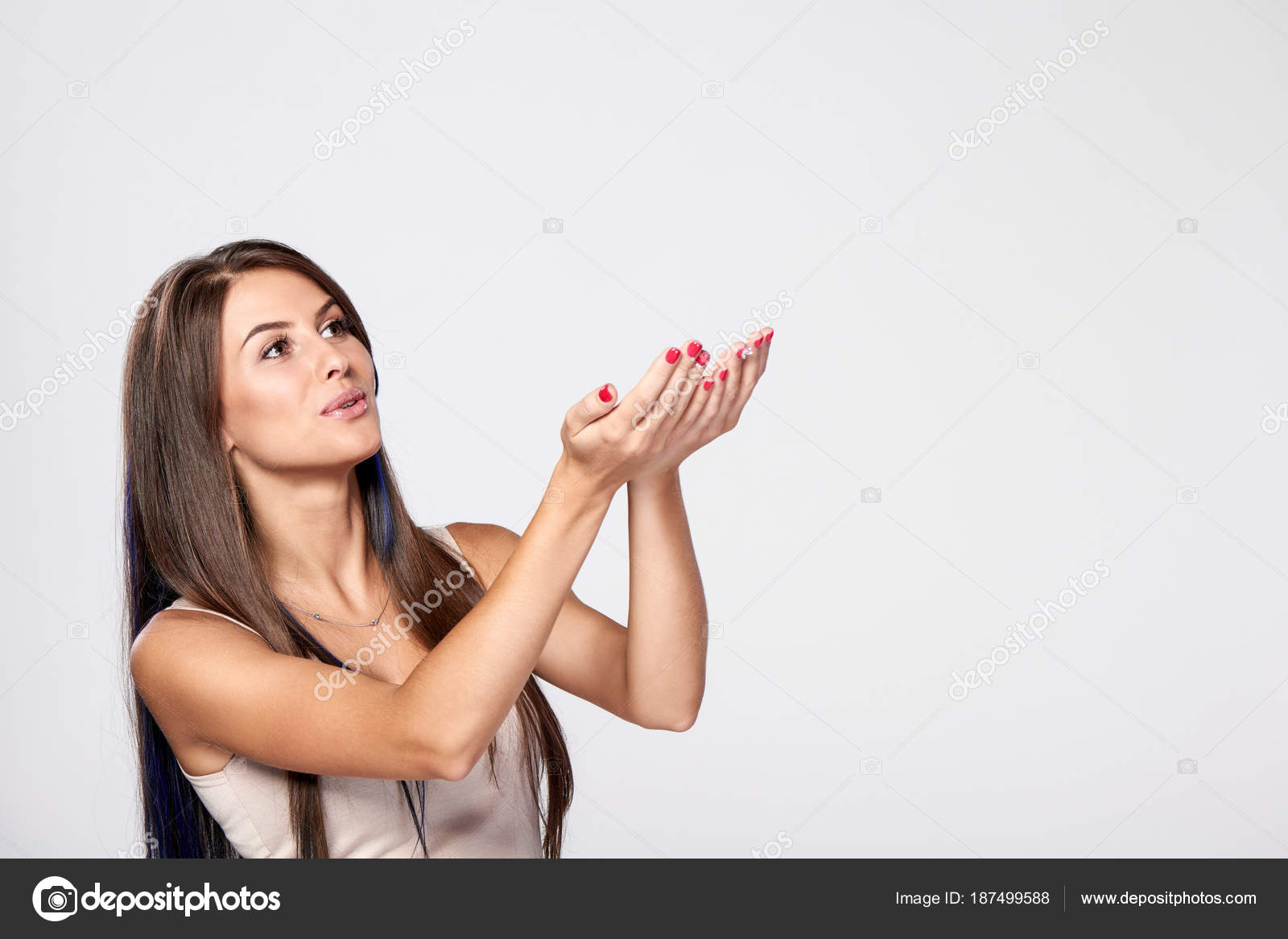 Woman catching something falling from the above Stock Photo by ©pavel ...