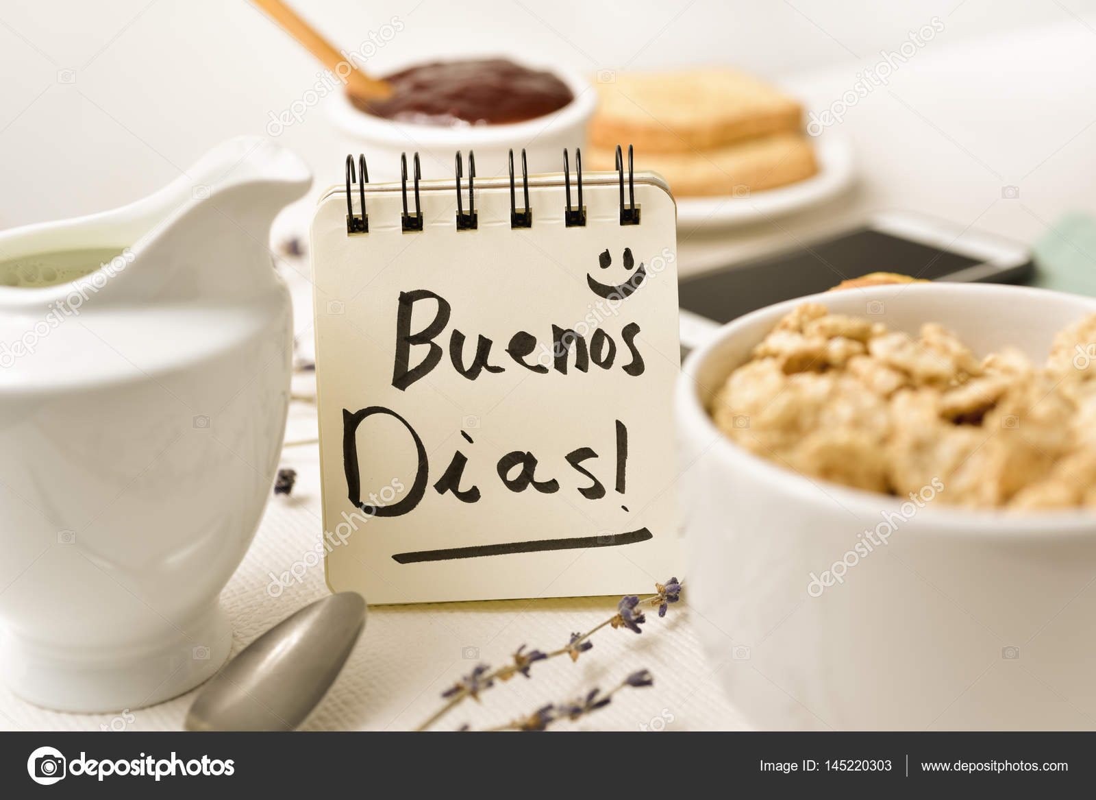 Breakfast and text good morning in a note — Stock Photo © nito103 ...