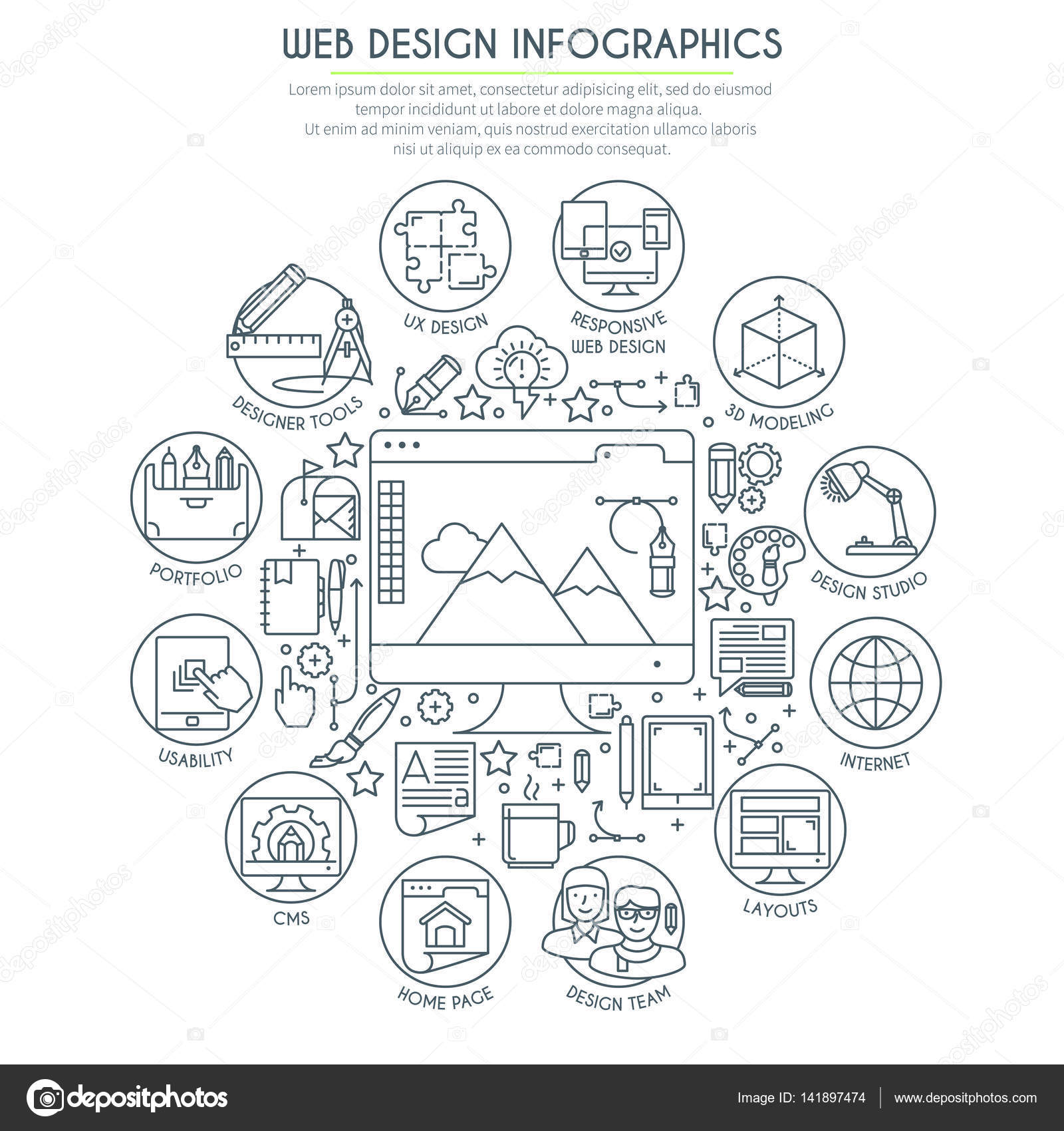 Web Design Infographics Thin Line Stock Vector Image by ©Genestro ...