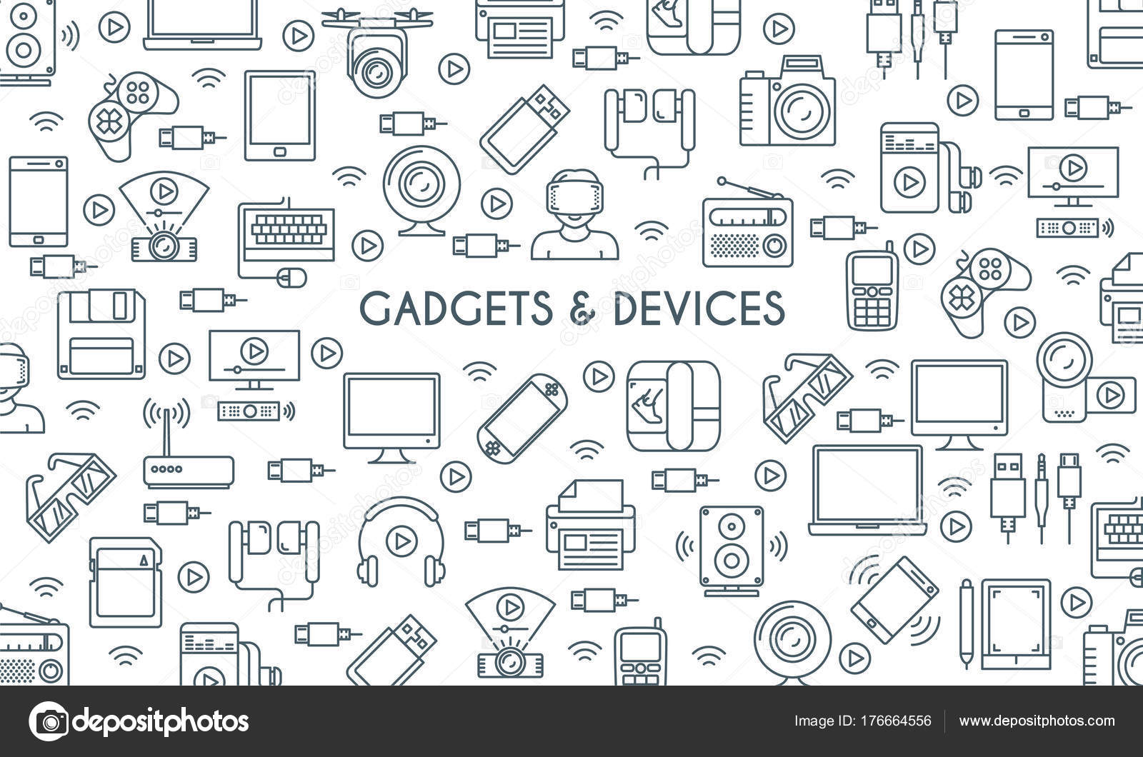 Gadget thin line banner Stock Vector by ©Genestro 176664556