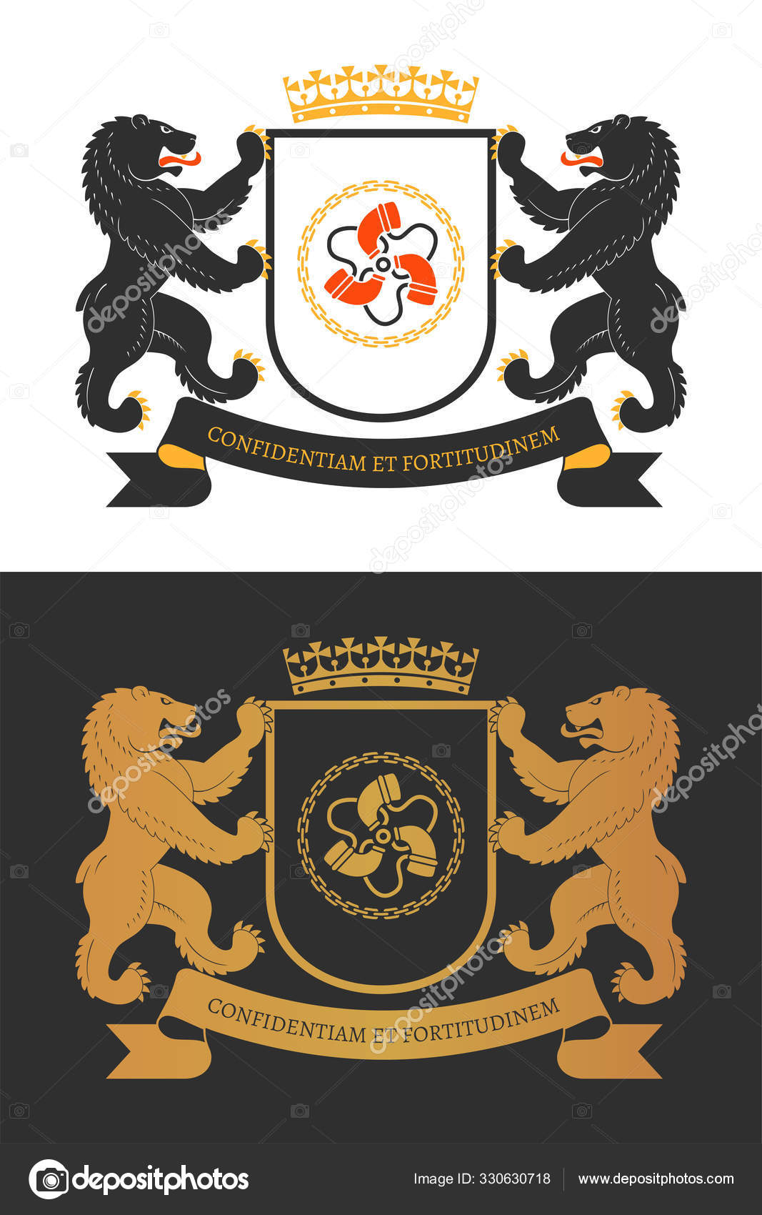 Dos osos sostienen un escudo 01 Vector de stock #330630718 de ©Genestro