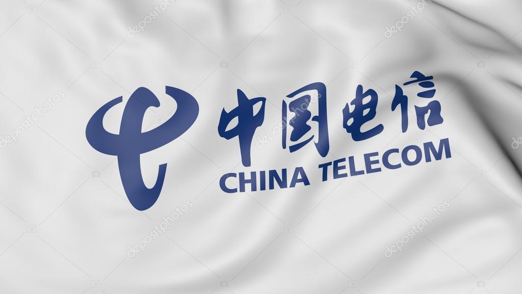Close up of waving flag with China Telecom logo, 3D rendering — Stock ...
