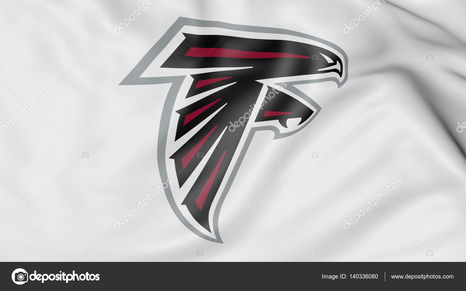 Close-up of waving flag with Atlanta Falcons NFL American football team ...