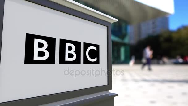 Street signage board with British Broadcasting Corporation BBC logo ...