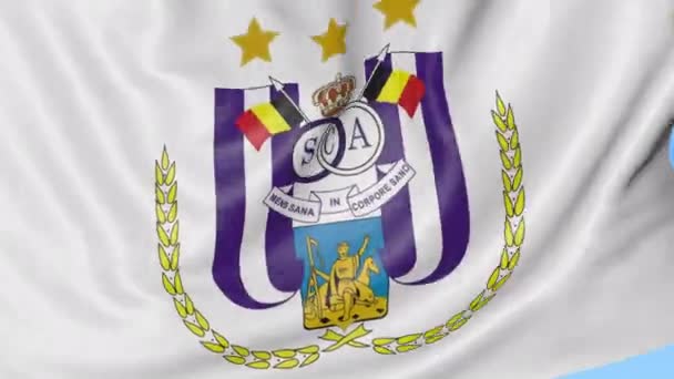 Close-up of waving flag with R.S.C. Anderlecht football club logo ...