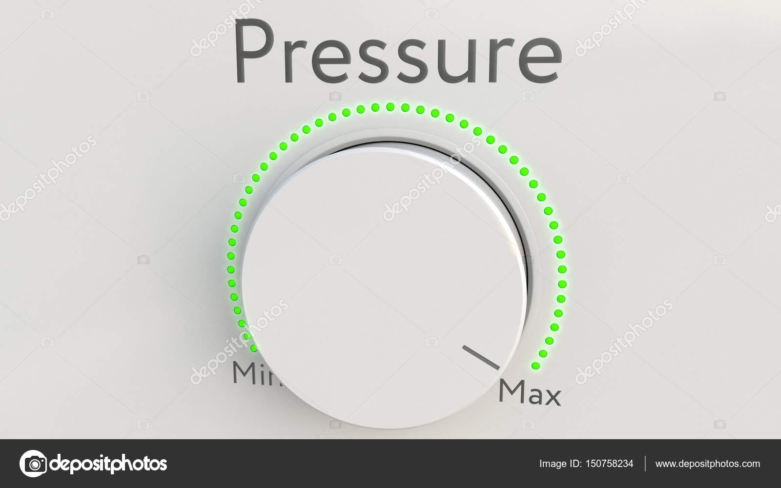 Turning white hi-tech knob with pressure inscription from minimum to ...