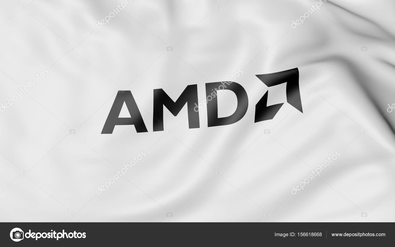 Waving flag with Advanced Micro Devices AMD logo. Editorial 3D ...