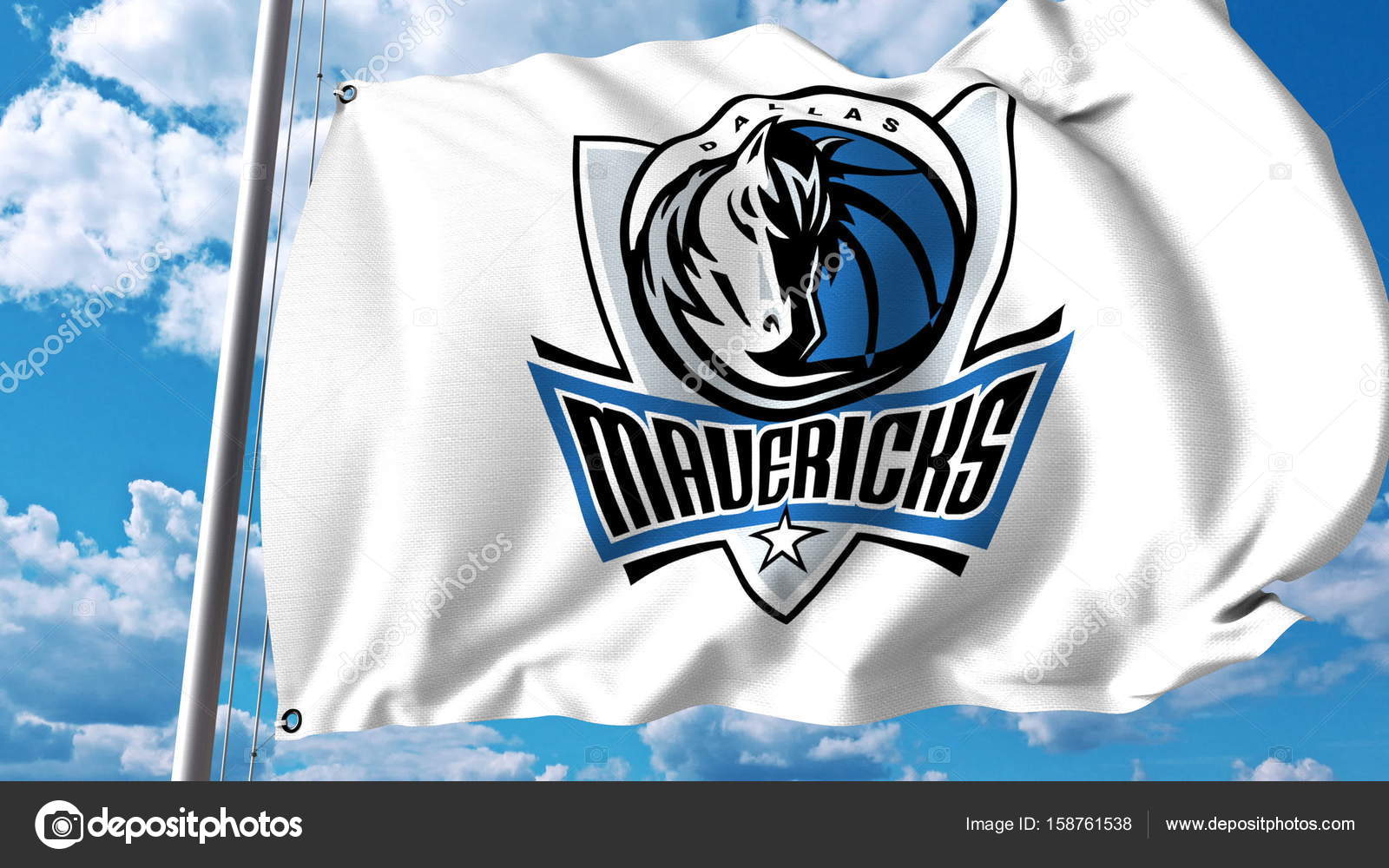 Waving flag with Dallas Mavericks professional team logo. Editorial 3D ...