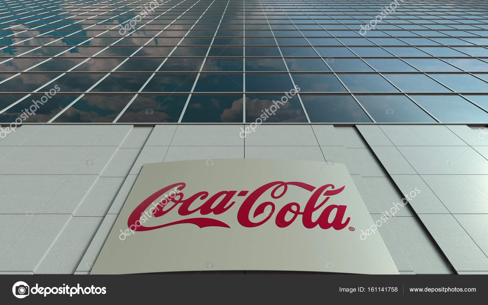 Signage board with Coca-Cola logo. Modern office building facade ...