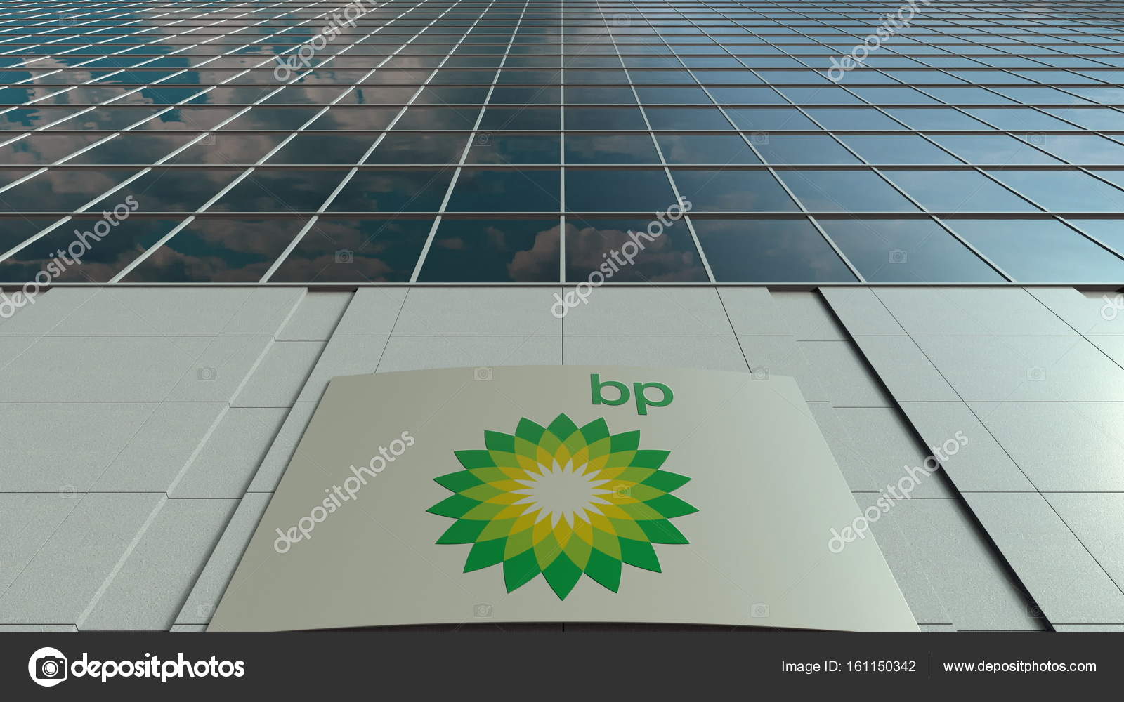 Signage board with BP logo. Modern office building facade. Editorial 3D ...