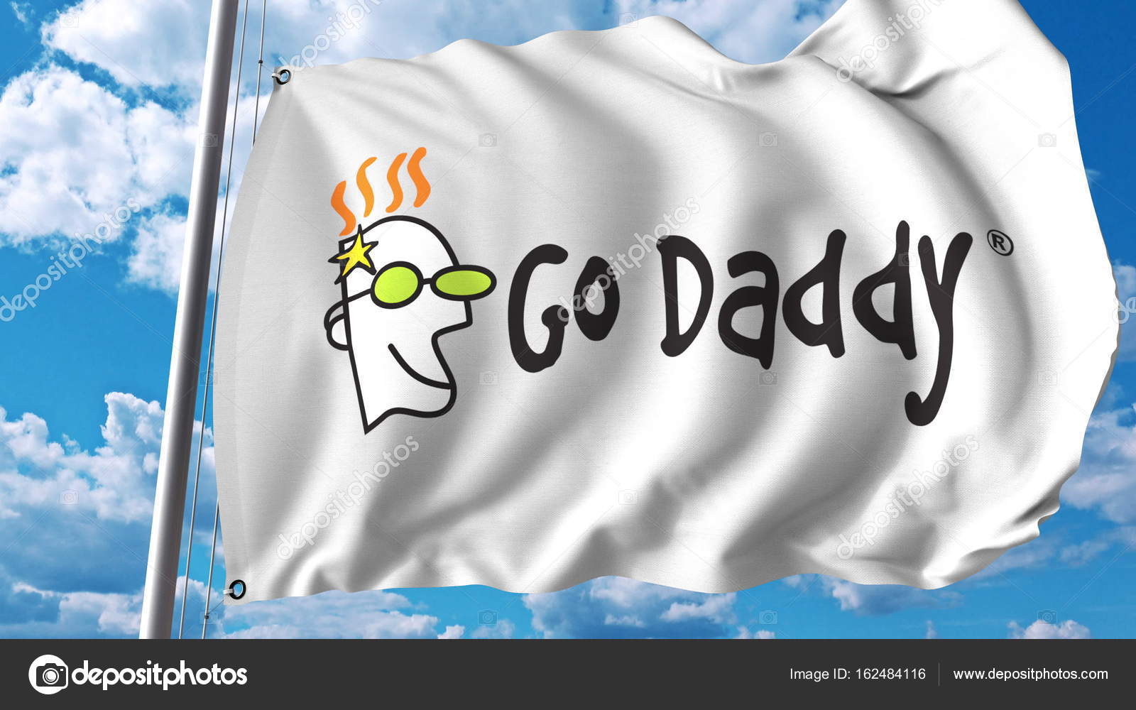 Waving flag with Godaddy logo. Editoial 3D rendering — Stock Editorial ...