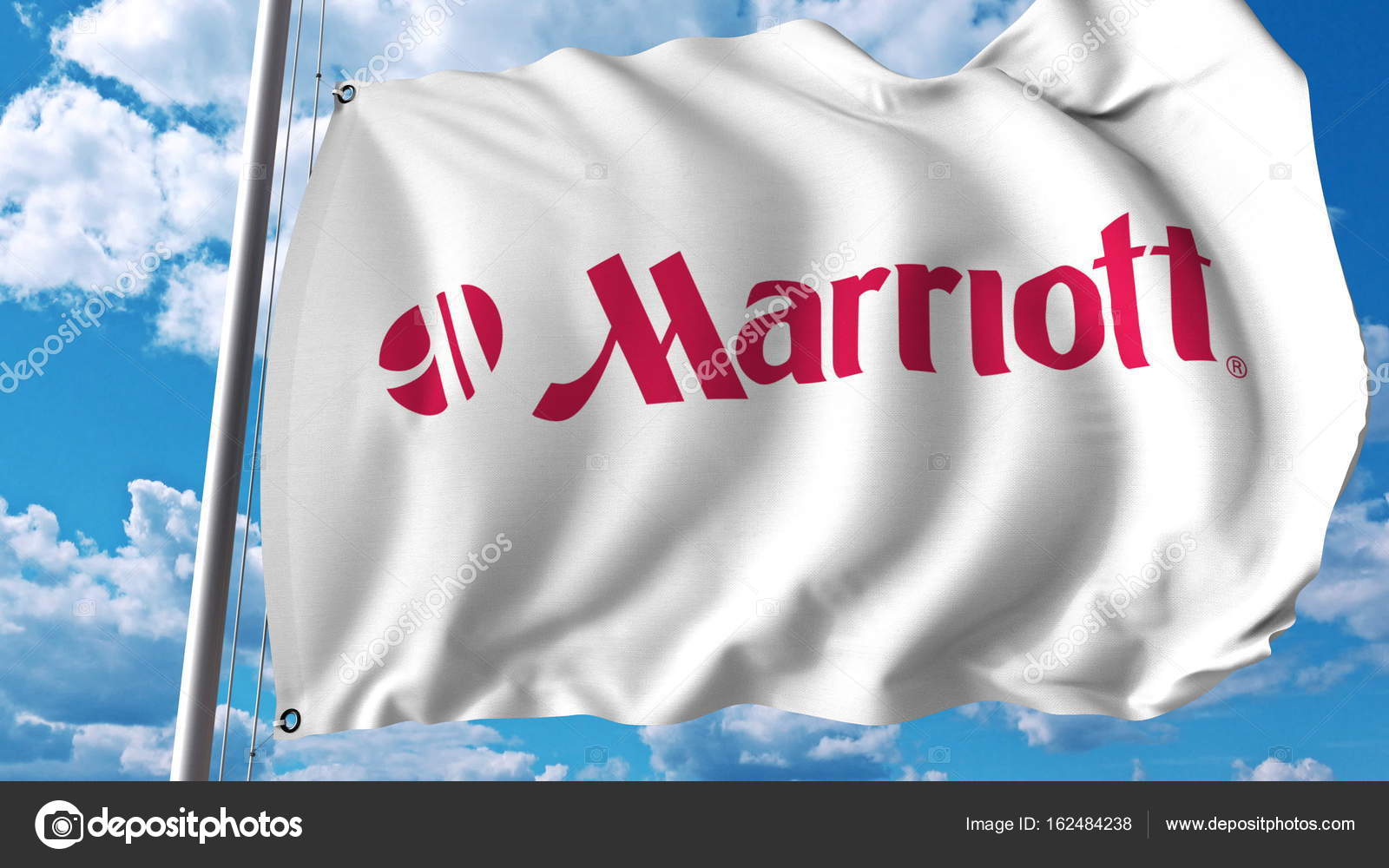 Waving flag with Marriott International logo. Editoial 3D rendering ...