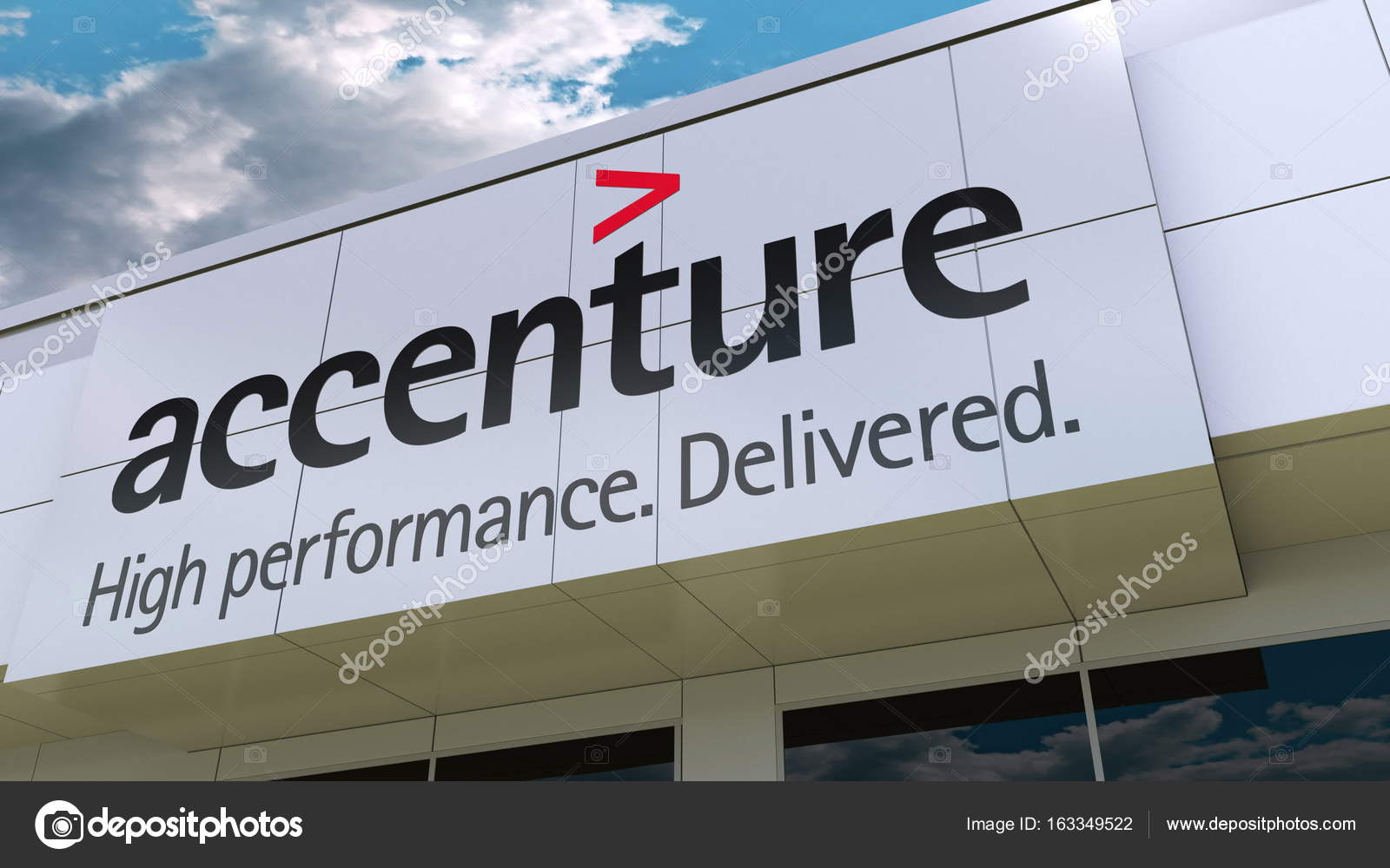 Accenture logo on the modern building facade. Editorial 3D rendering ...