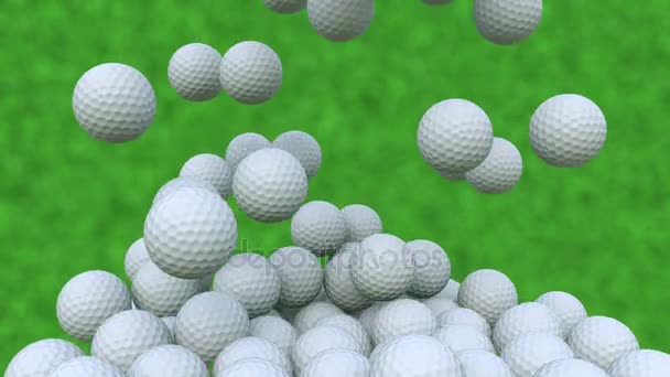 Multiple golf balls falling down against green grass background — Stock ...