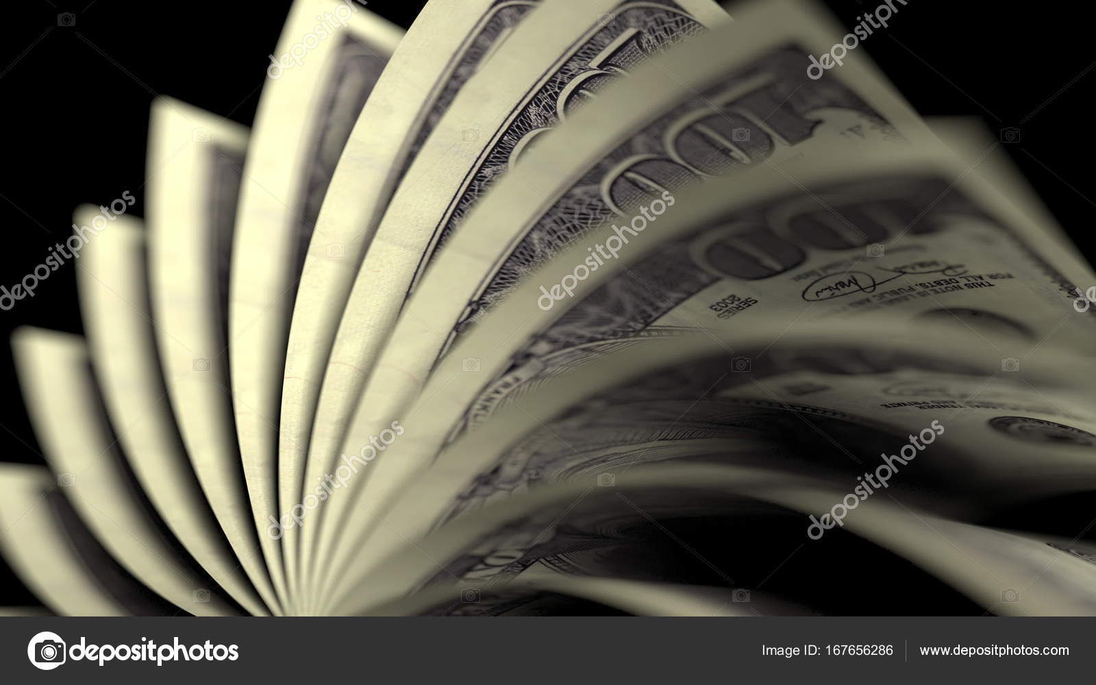 Flipping hundred dollar bills. 3D rendering Stock Photo by ...
