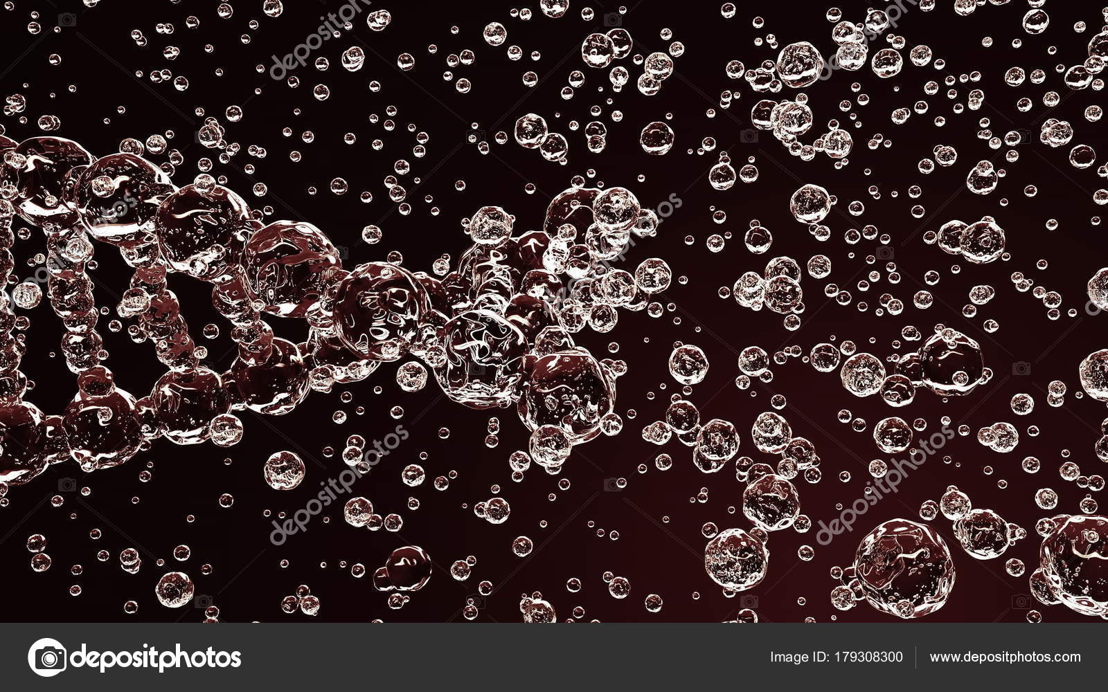 Transparent DNA molecule model against dark red background. 3D ...