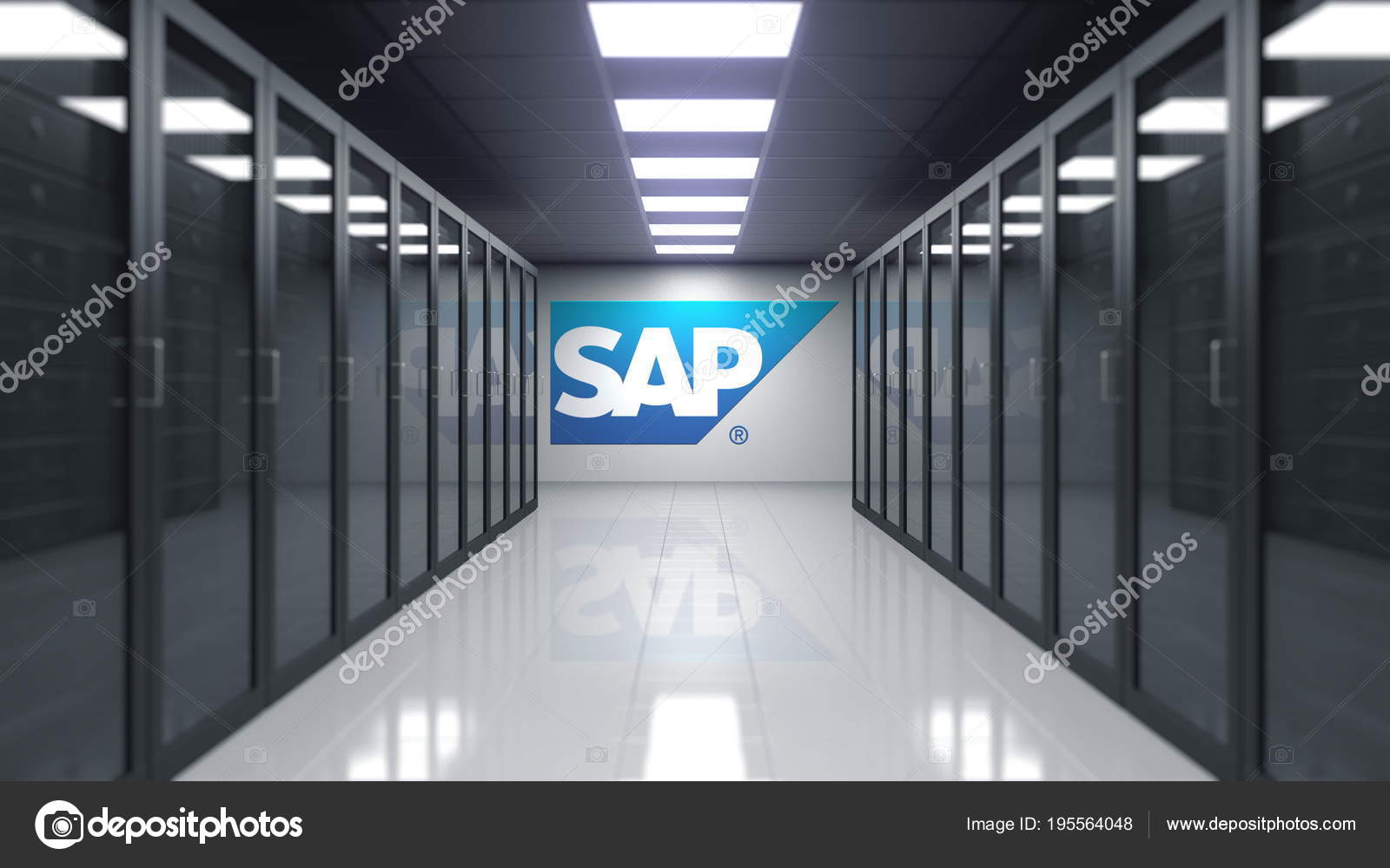 SAP SE logo on the wall of the server room. Editorial 3D rendering – Stock Editorial Photo ...