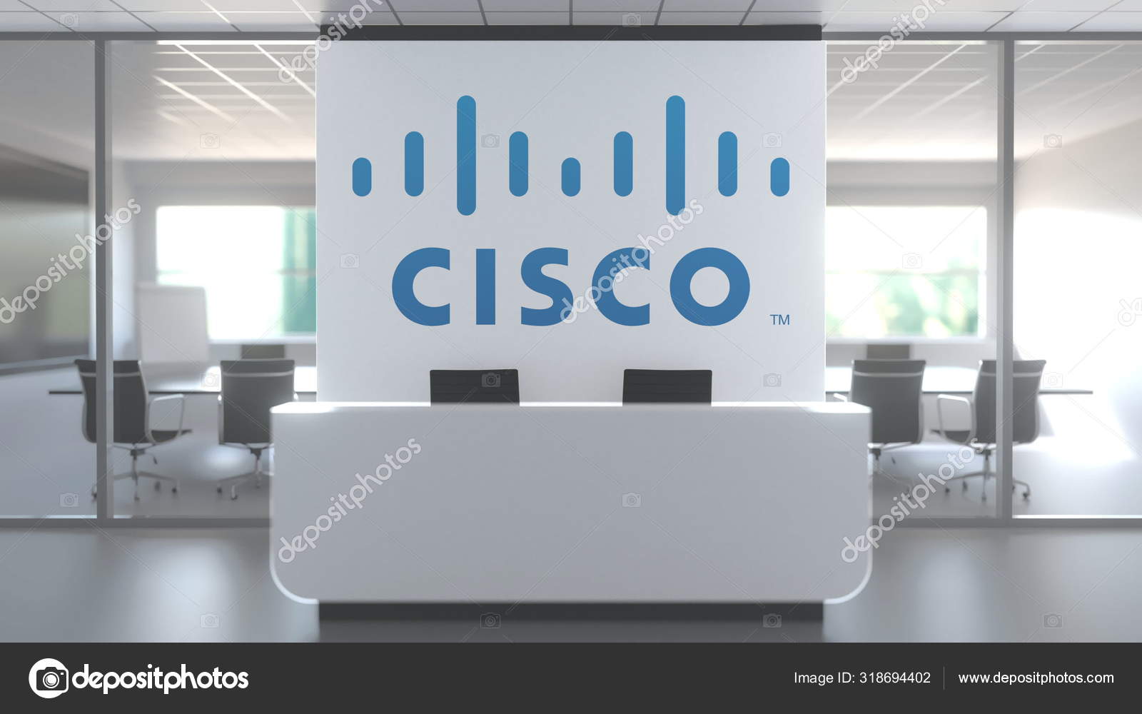 Logo of CISCO on a wall in the modern office, editorial conceptual 3D rendering – Stock ...