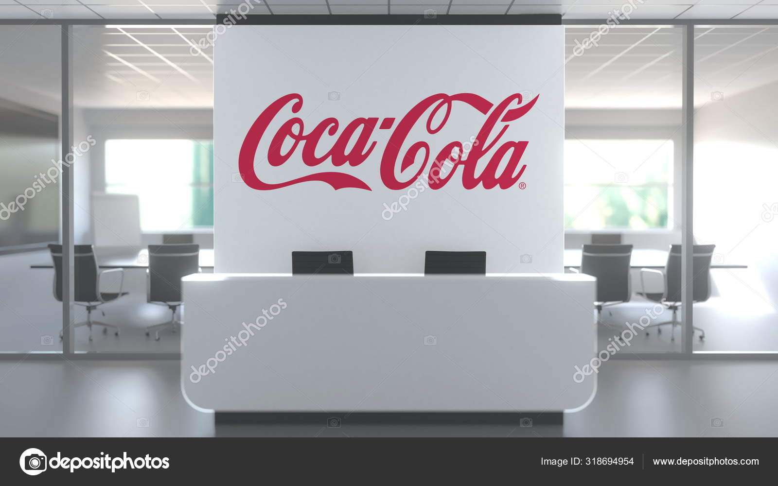 Logo of COCA-COLA on a wall in the modern office, editorial conceptual 3D rendering — Stock ...