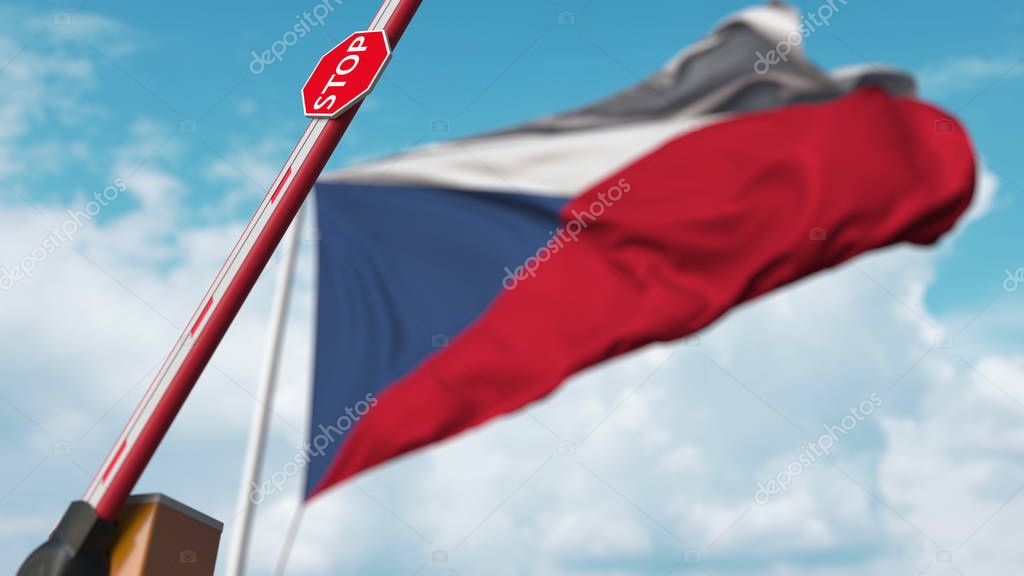 Barrera de apertura con se al de stop contra la bandera checa. Entrada ...