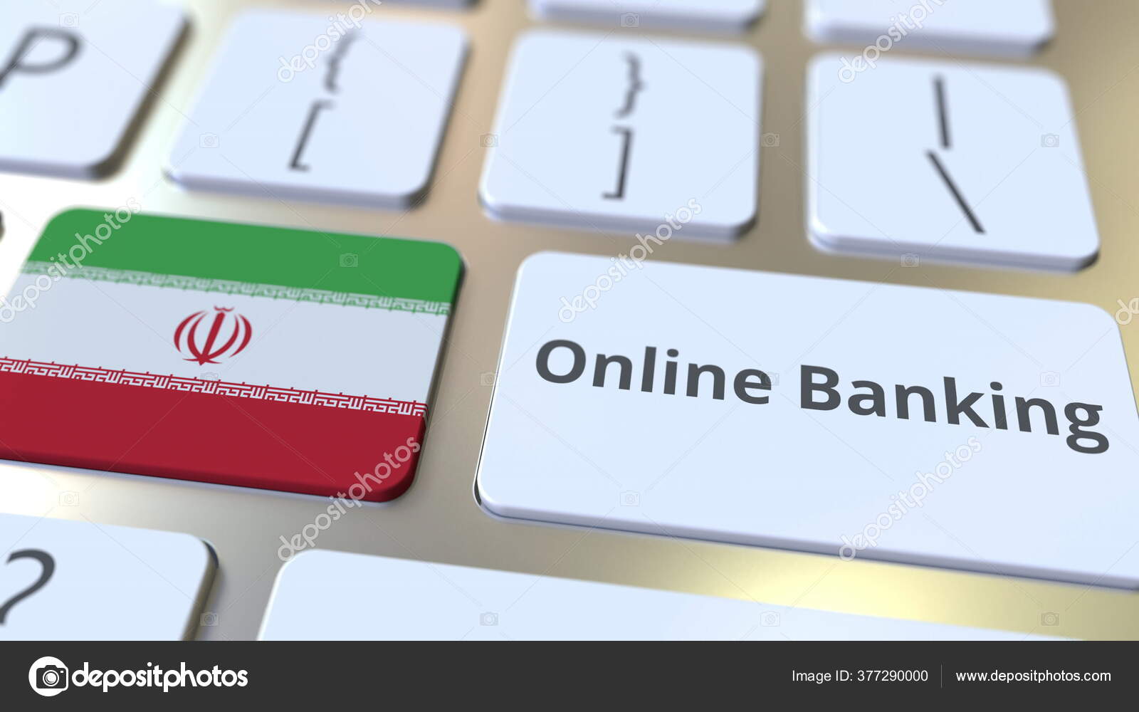 Online Banking text and flag of Iran on the keyboard. Internet finance ...