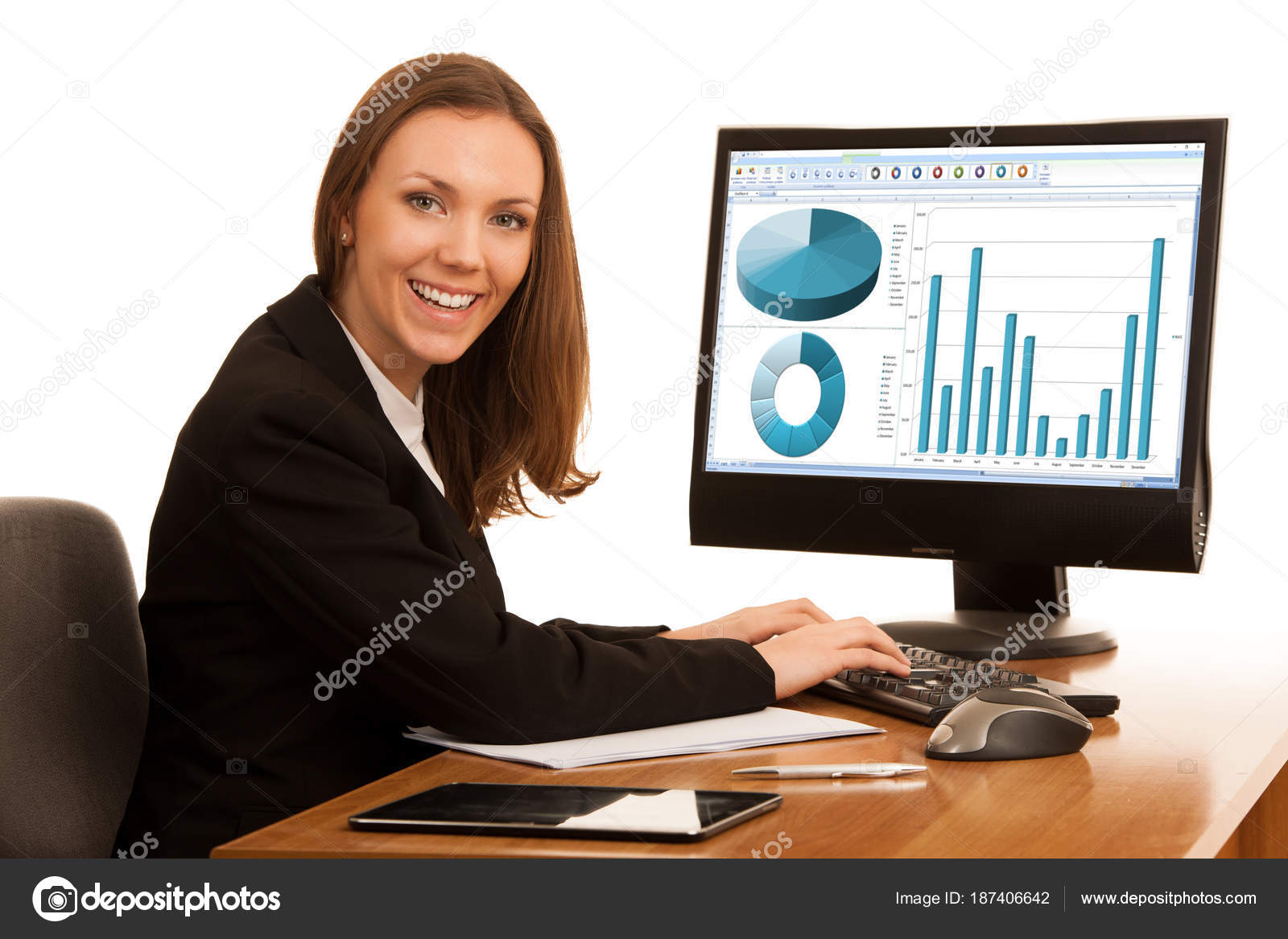 Corporate portrait of young beautiful caucasian business womanwo ...