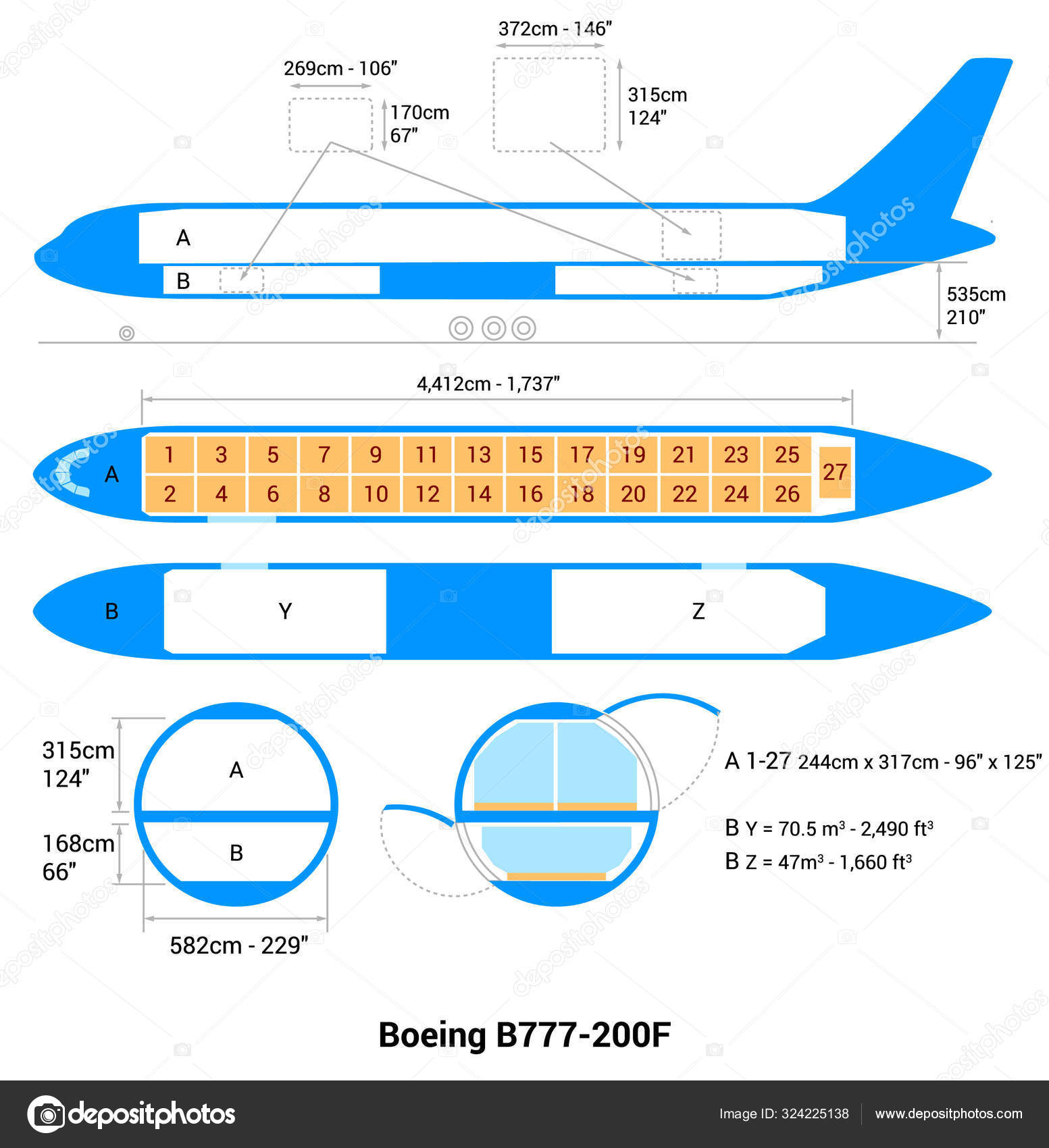 Boeing B777 200F Cargo Aircraft Guide Stock Vector by ©Pokutius 324225138