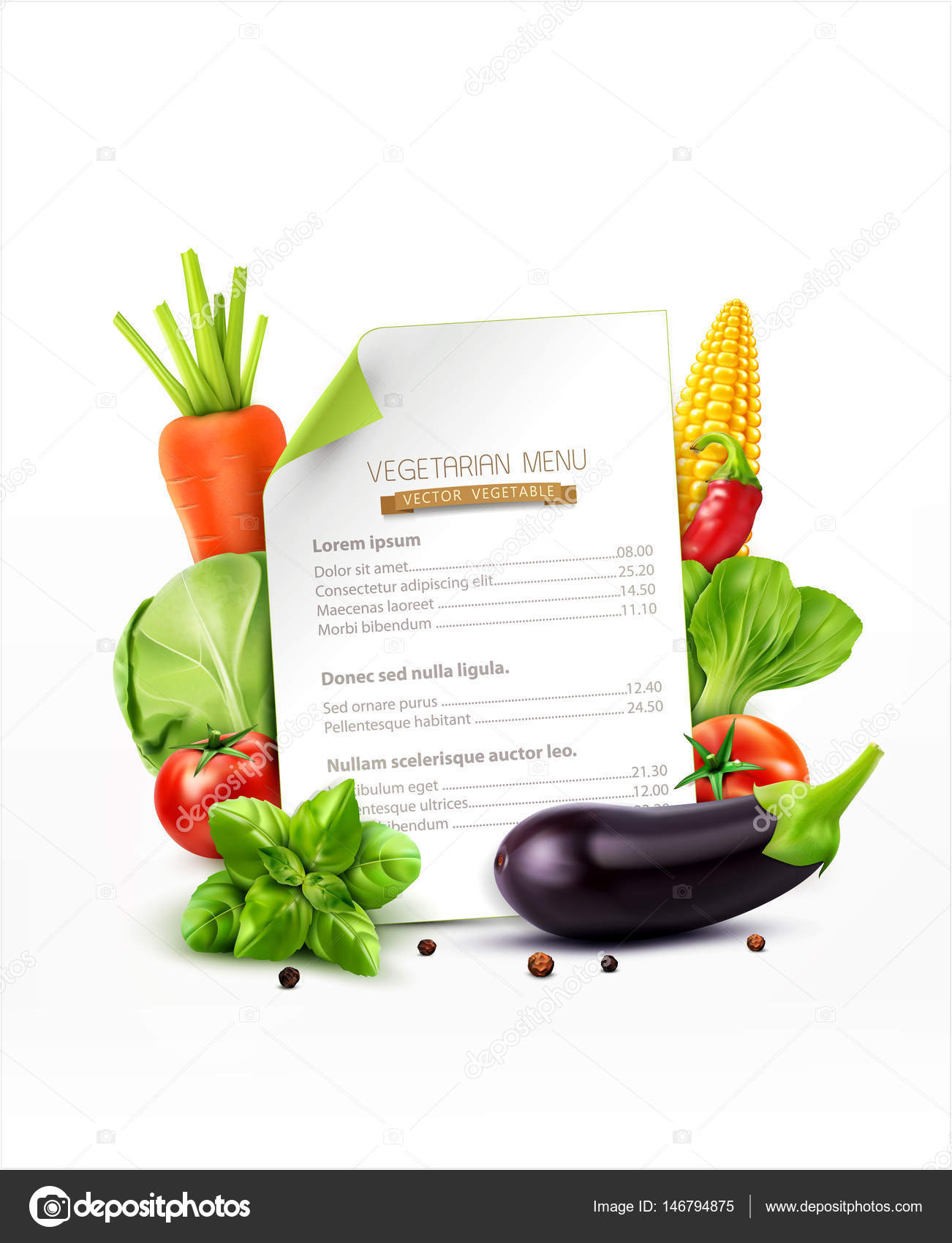 Vector menu pattern with vegetables (carrots, cabbage, basil, to Stock ...