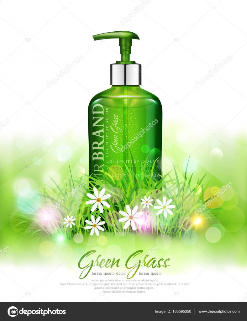 Cosmetic vial with herbal shampoo — Stock Vector © Alkestida #163595350