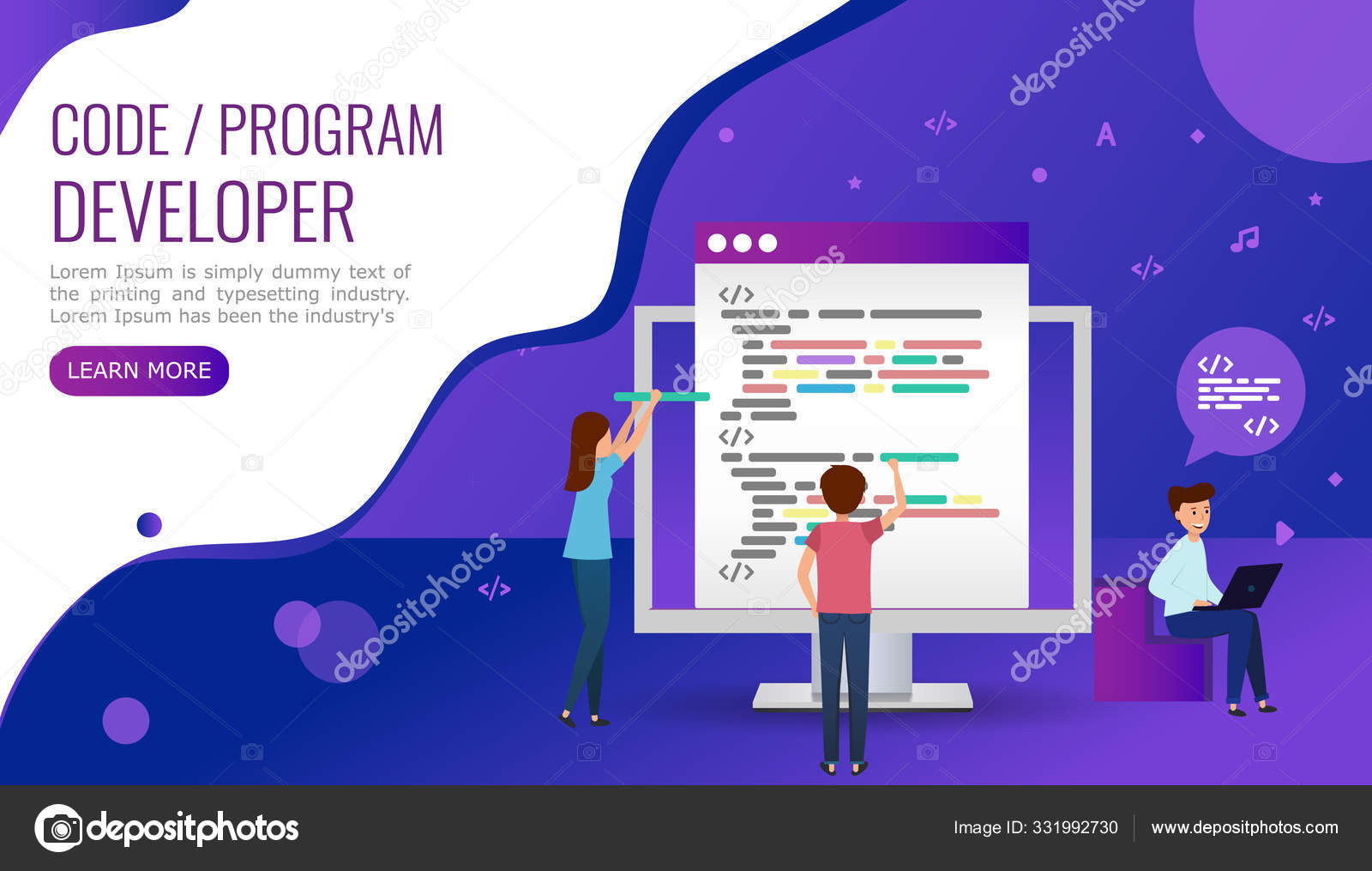 The team writes code programming for the site. Stock Vector Image by ...