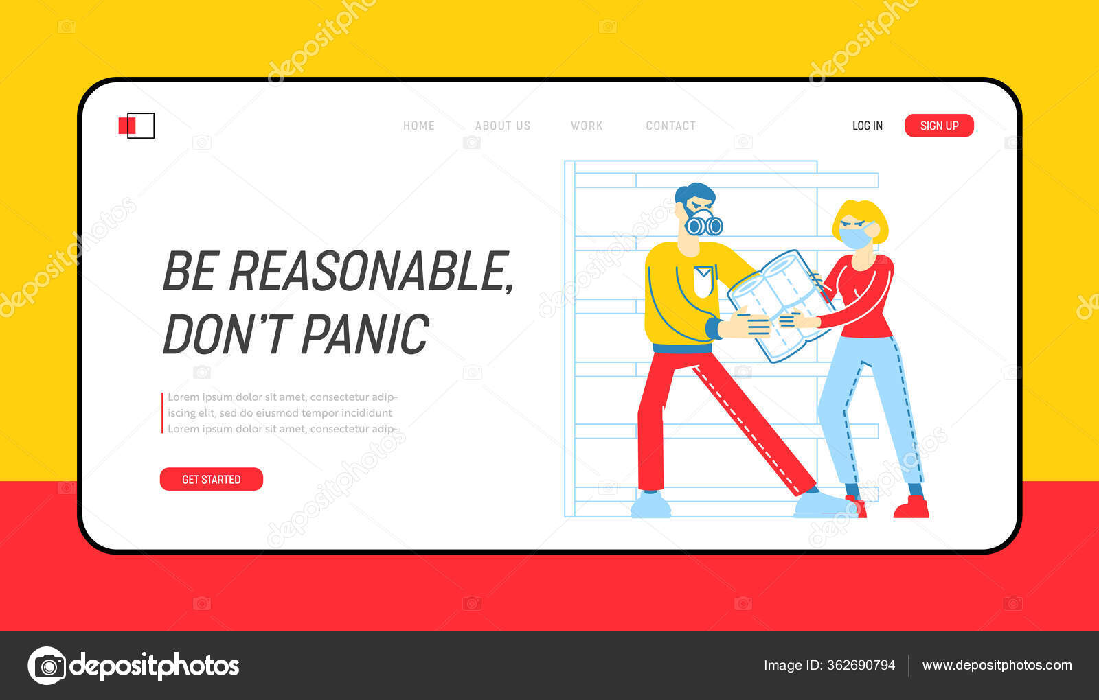 Doomsday Panic Landing Page Template. Characters Fight for Toilet Paper ...