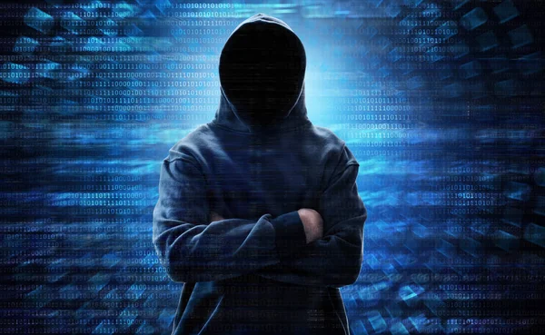 Unknown Hooded Computer Hacker Smoke Background — Stock Photo ...