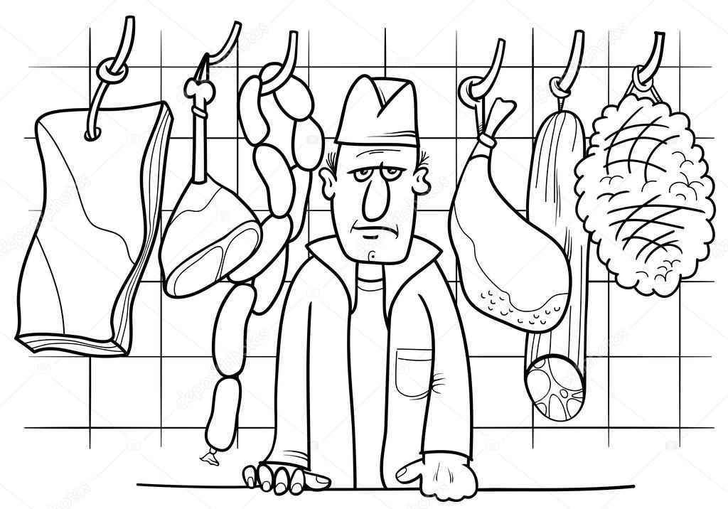 Butcher in shop coloring book — Stock Vector © izakowski #128000866
