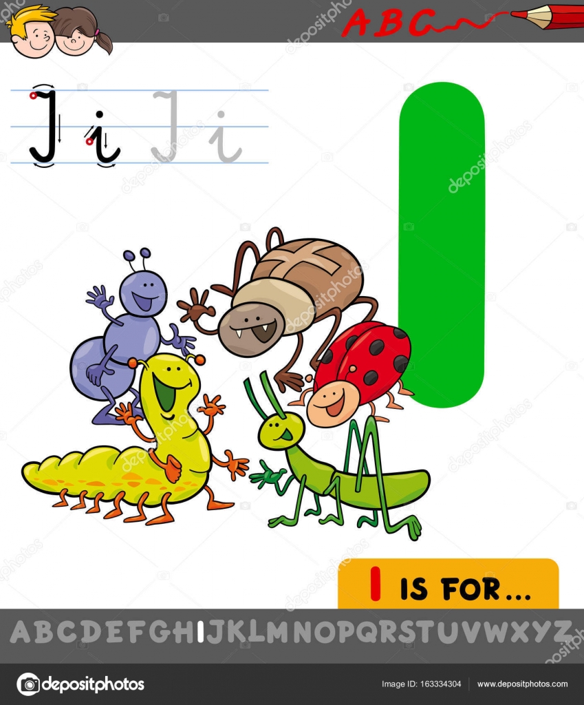 Letra i con personajes de insectos de dibujos animados Vector de stock ...