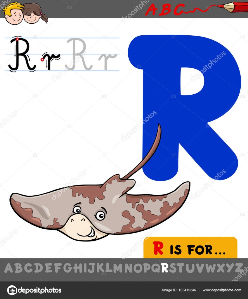 Letter r with cartoon ray animal character Stock Vector Image by ...