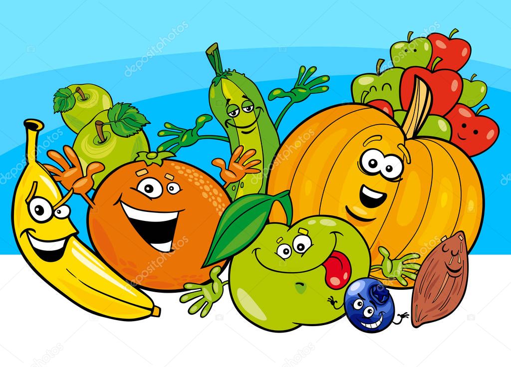 Personajes De Dibujos Animados Frutas Y Verduras — Archivo Imágenes