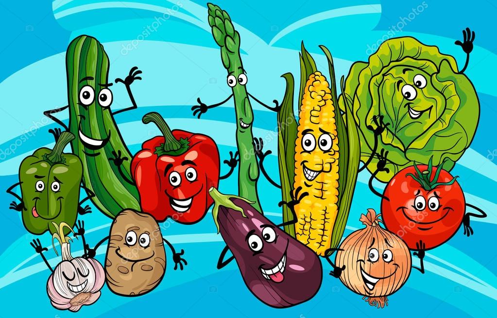 grupo de verduras divertidas ilustración de dibujos animados 2023